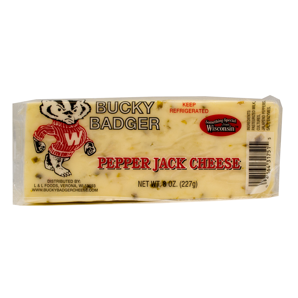 Bucky Badger Exact Weight Pepper Jack Cheese – Bucky Badger Cheese